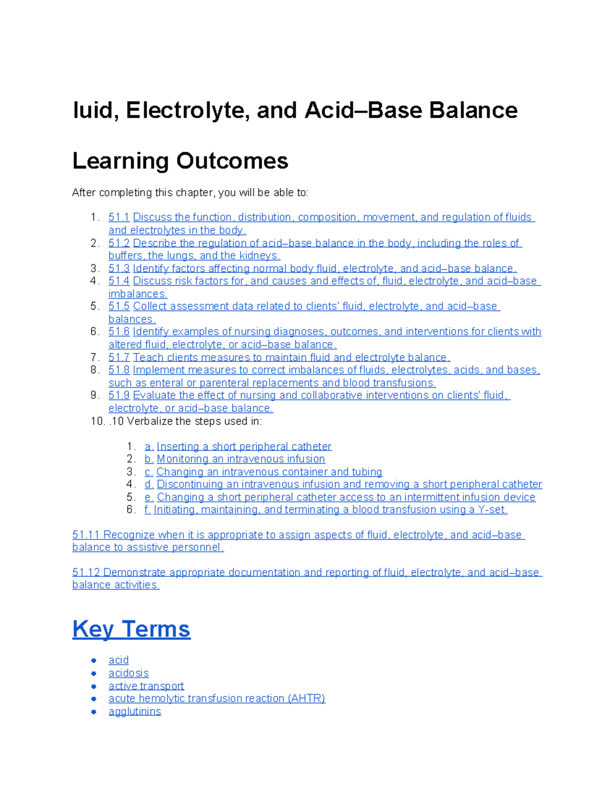 Fluid, Electrolyte, and Acid-Base Balance in Nursing Practice (NUR 51 ...