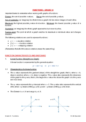 Functions and Their Characteristics - Grade 10 Notes - Studocu
