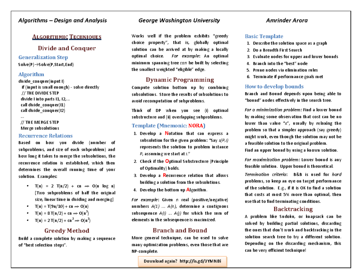 Algorithms Brochure - Algorithms – Design and Analysis George ...