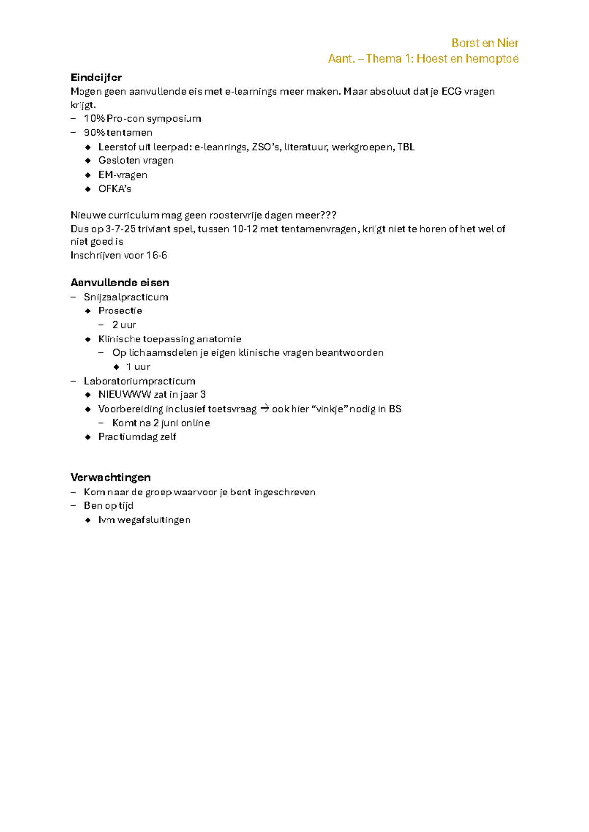 Borst en Nier Aant. HC02-HC05: Hoest en Hemoptoë Samenvatting - Studeersnel