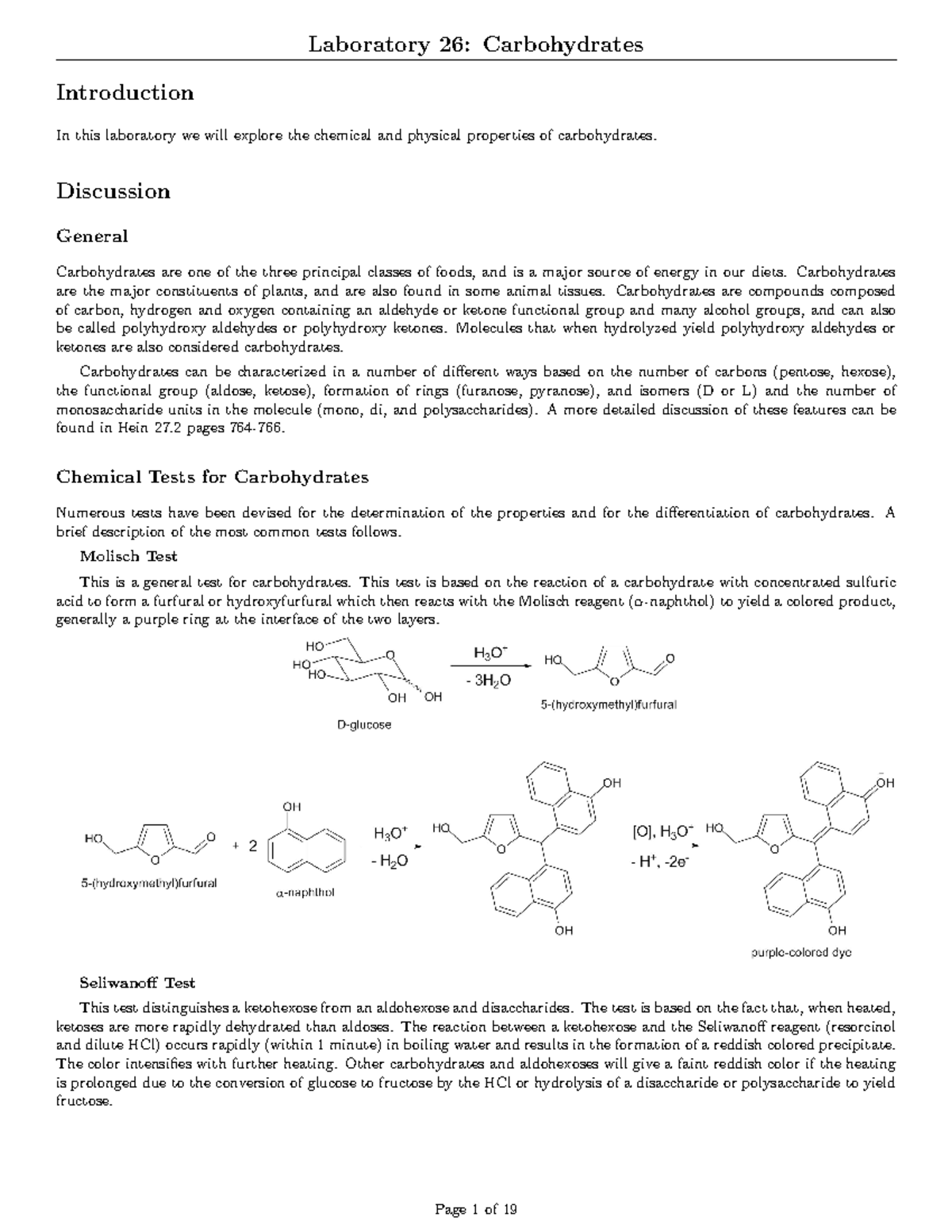 Laboratory 26: Introduction to Carbohydrates and Their Tests - Studocu