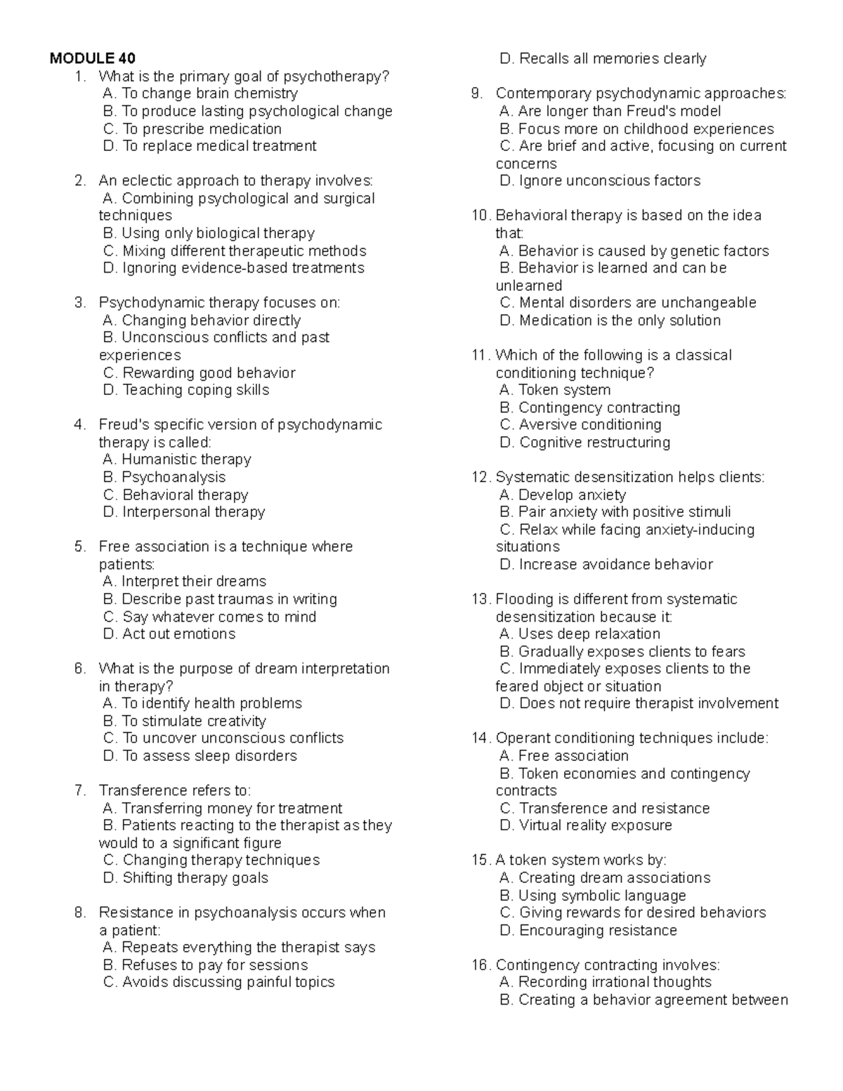 Module 40 & 41 Quiz - Practice Sets for Psychology Concepts - Studocu