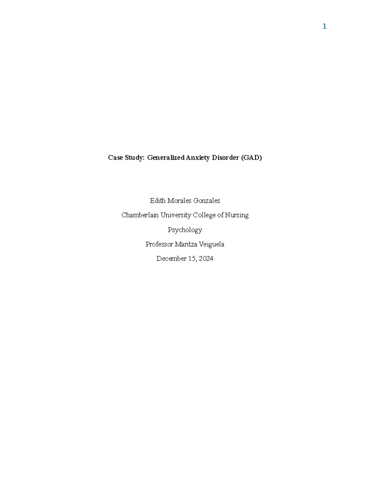 Case Study on Generalized Anxiety Disorder (GAD) in Emily Carter - Studocu
