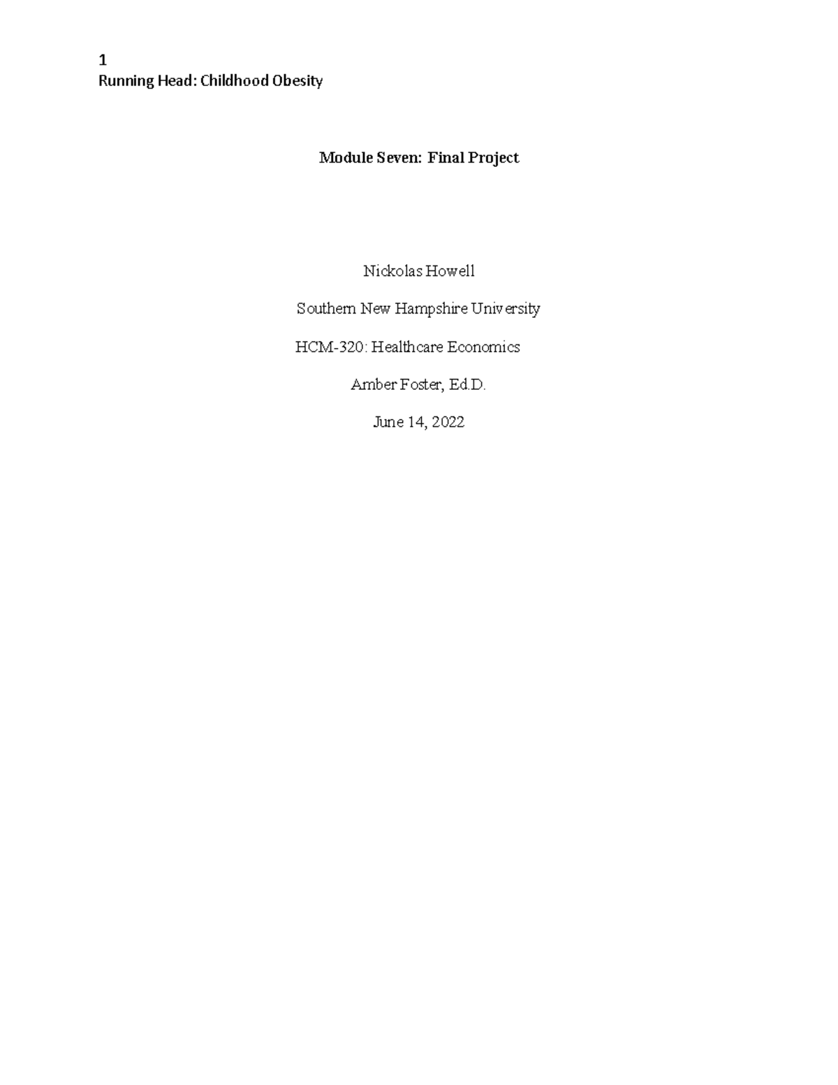 HCM 320 Final Project: Addressing Childhood Obesity Epidemic - Studocu