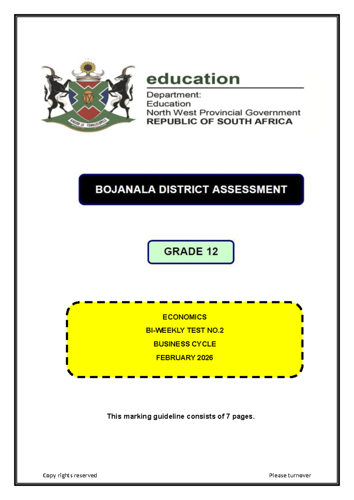 Grade 12 Economics Bi-Weekly Test No. 2 Marking Guideline - Studocu