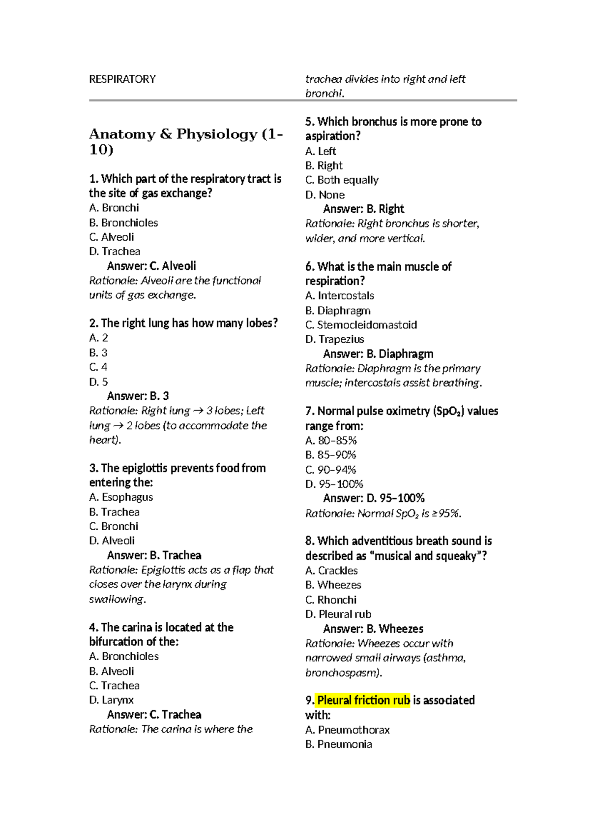 Respiratory System Comprehensive Exam (Set 3): Upper Airway Disorders ...