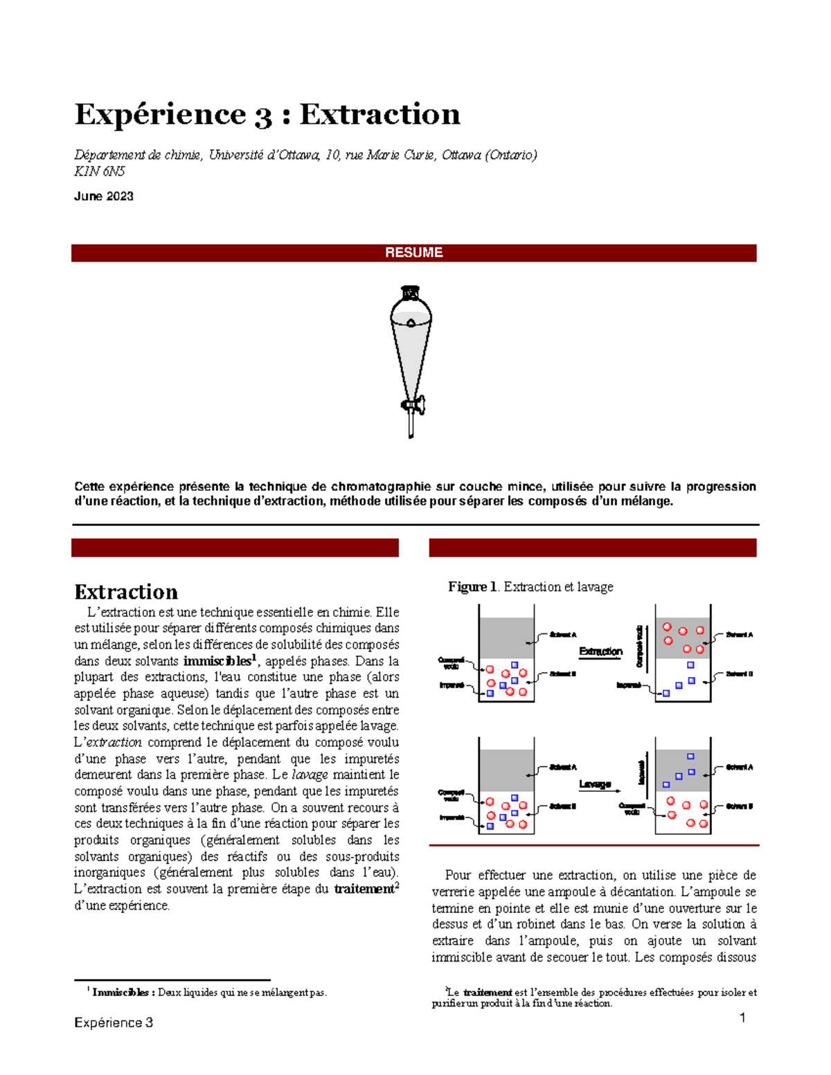 Exp 3 extraction 132125-fr1 - Expérience 3 : Extraction Département de chimie, Université d ...