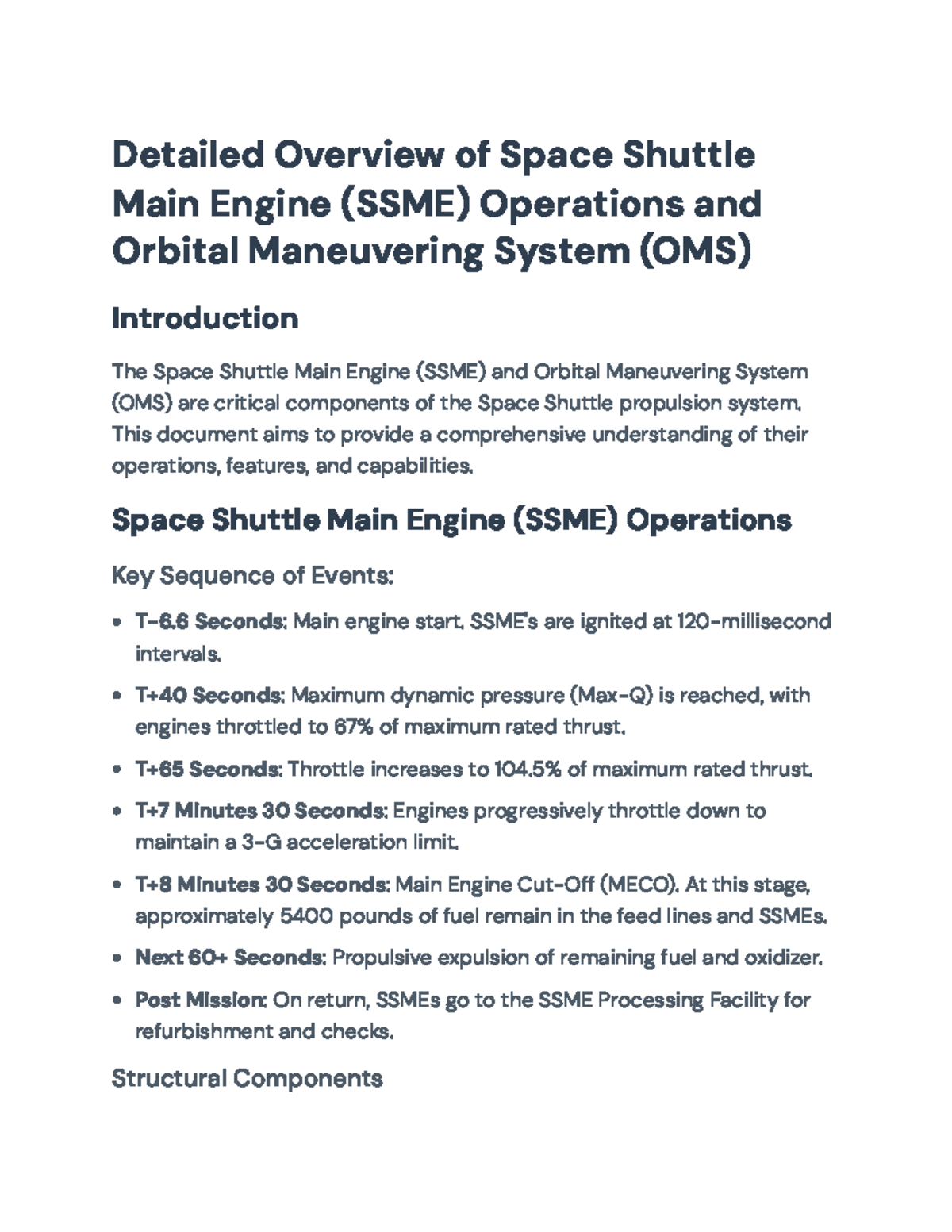 Comprehensive Analysis of SSME & OMS Operations for Space Shuttle - Studocu