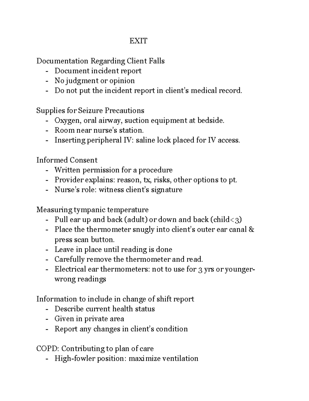 EXIT - Unitek College exit exam - EXIT Documentation Regarding Client ...