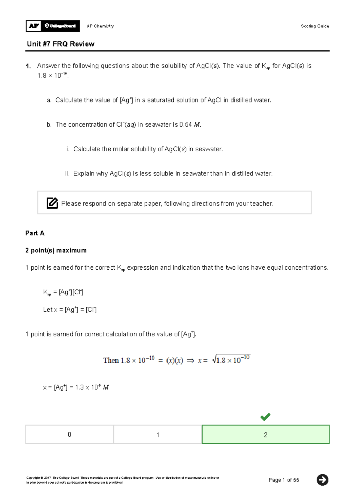 AP Chemistry Unit FRQ Review: Solubility & Equilibrium Concepts - Studocu