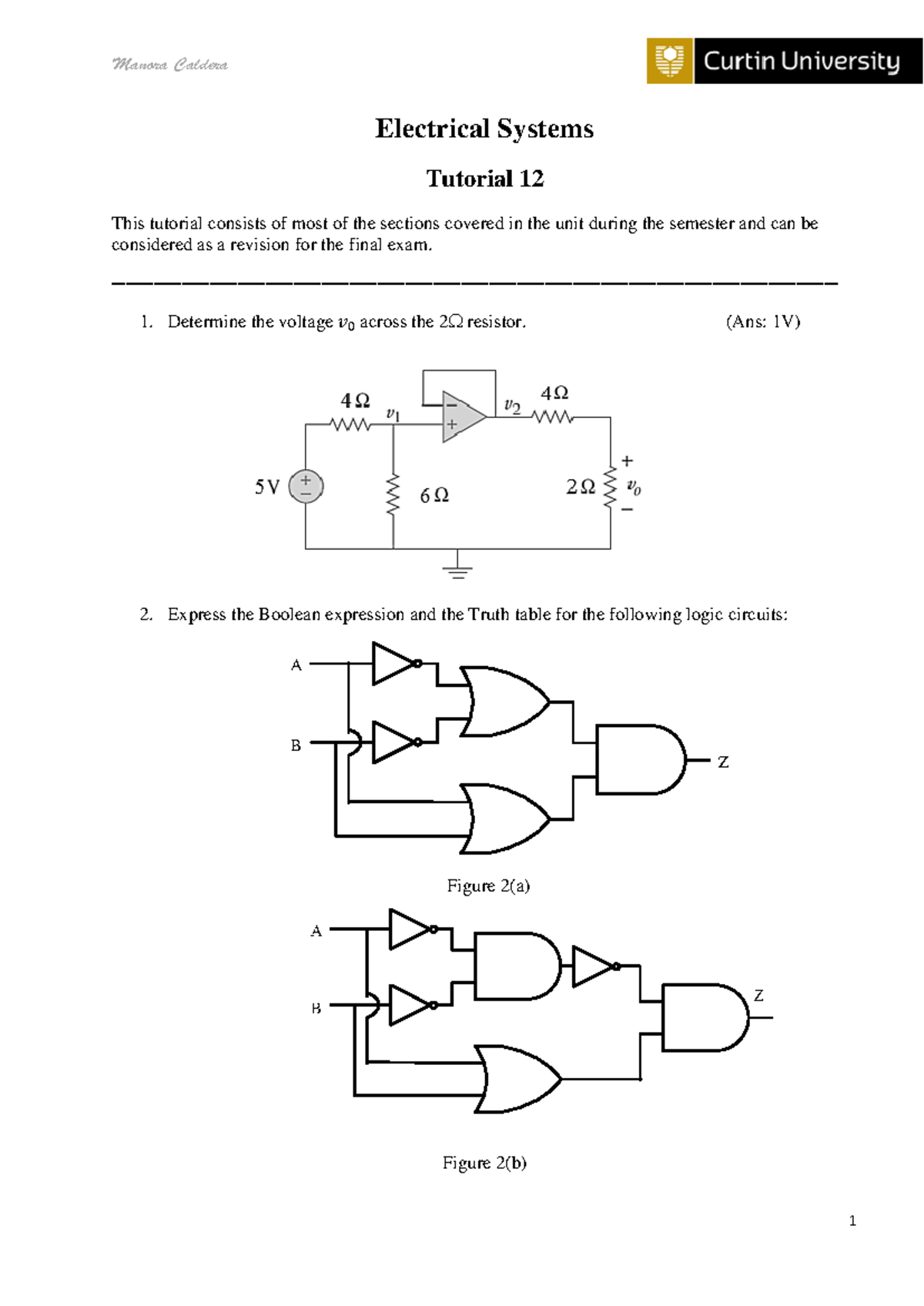 Manora Caldera EE Tutorial 12: Final Exam Revision Guide - Studocu