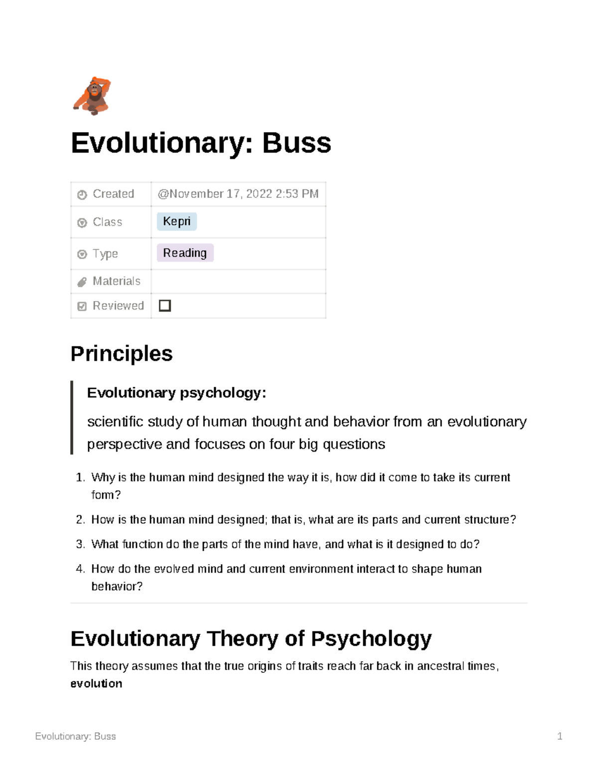 Evolutionary Psychology: Insights from David Buss for Class Kepri - Studocu