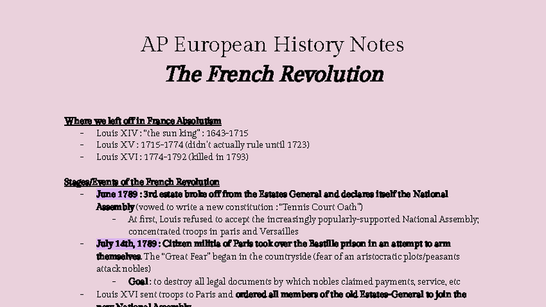 AP Euro History Notes: French Revolution & Napoleon's Rule Overview ...