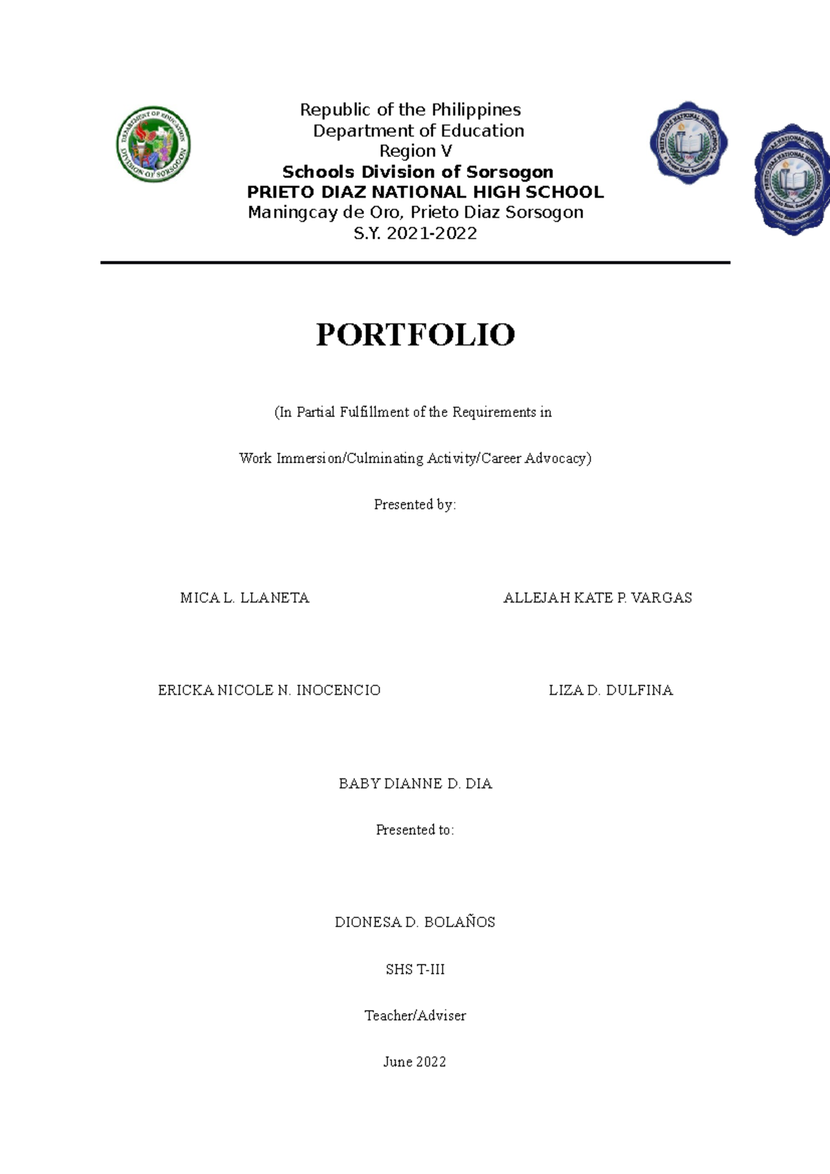 Portfolio - Culminating activity - Republic of the Philippines ...