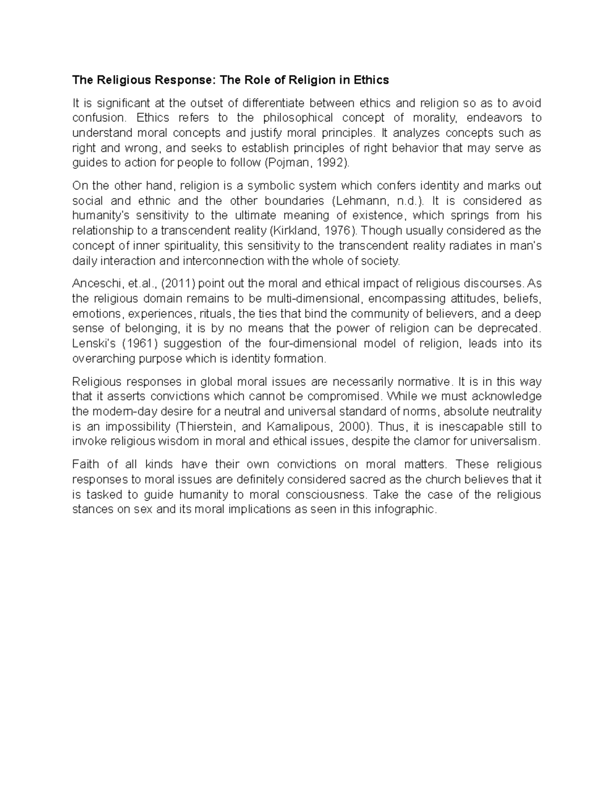 The Religious Response - The Role of Religion in Ethics - Ethics refers ...