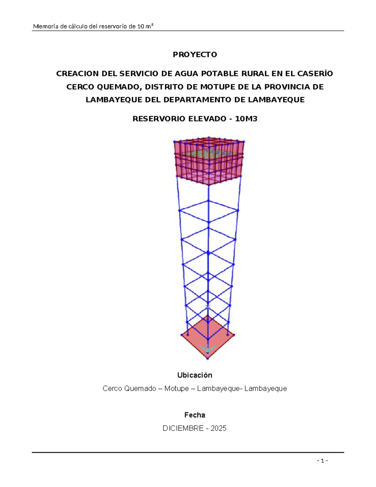 Memoria de Cálculo del Reservorio Elevado 10 m³ - Proyecto Agua Potable ...