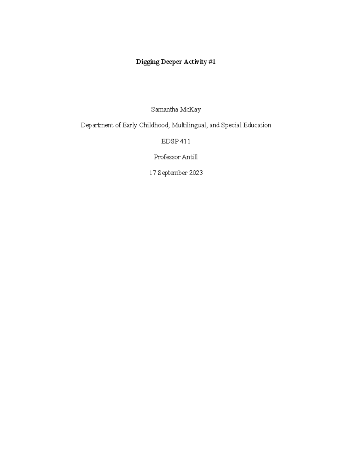 EDSP 411 - Samantha McKay's Digging Deeper IEP Analysis - Studocu