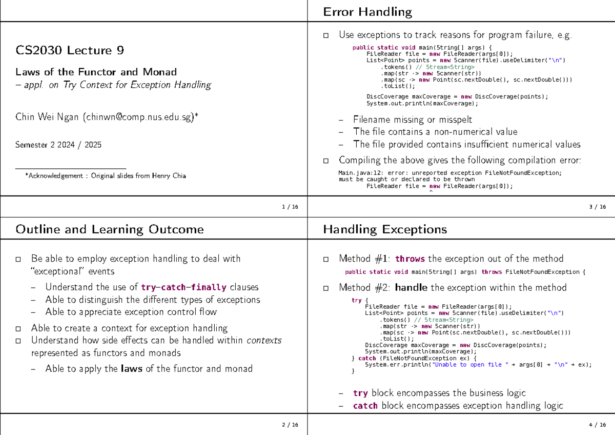 CS2030 Lecture 09: Exception Handling with Functors and Monads - Studocu