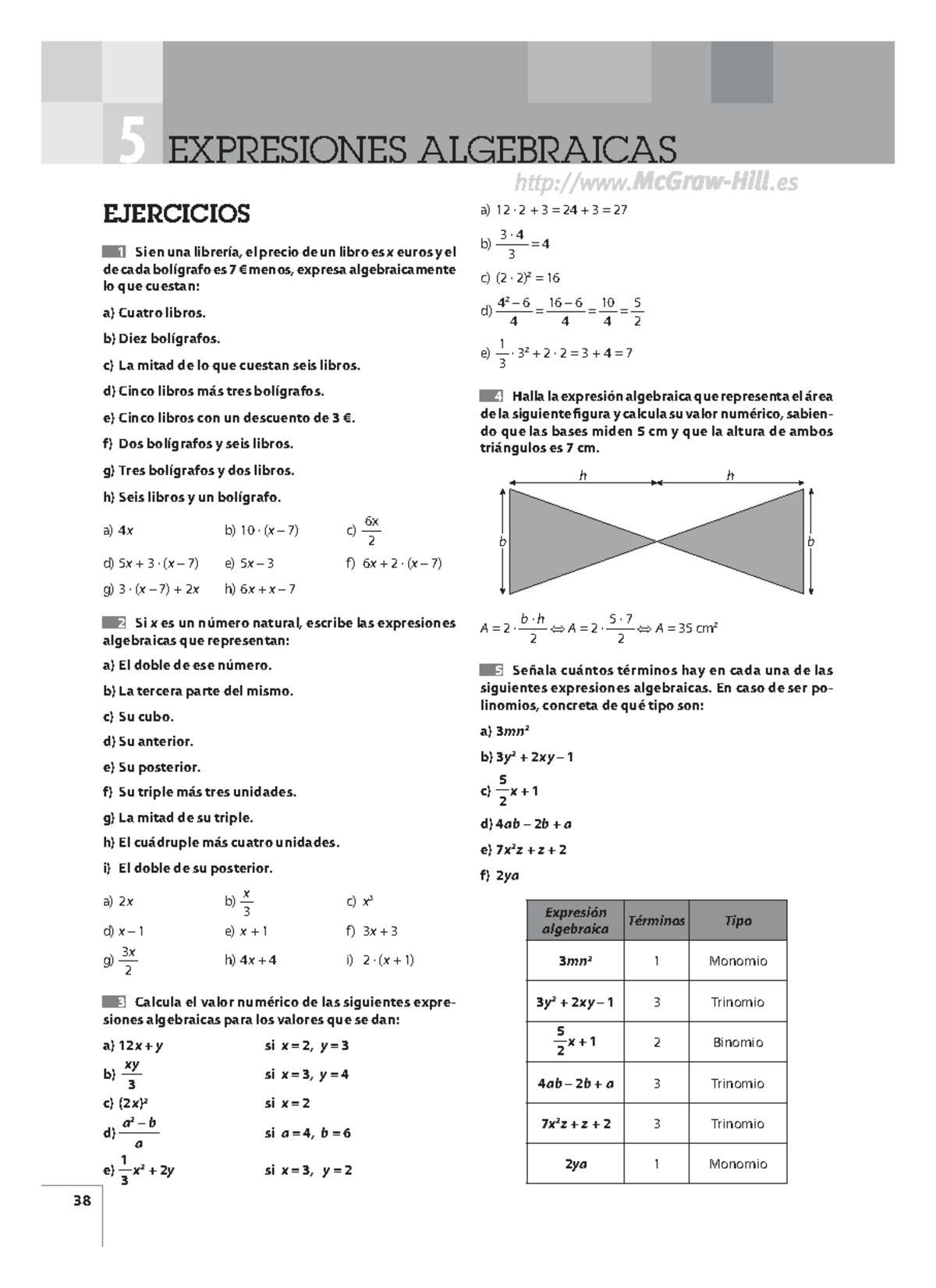 5 EXPRESIONES ALGEBRAICAS: EJERCICIOS Y SOLUCIONES - Studocu