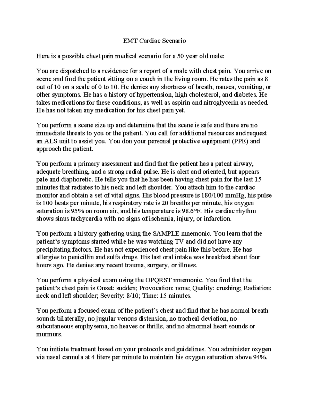 EMT 101 Chest Pain Scenario: Patient Assessment & Treatment Procedures ...