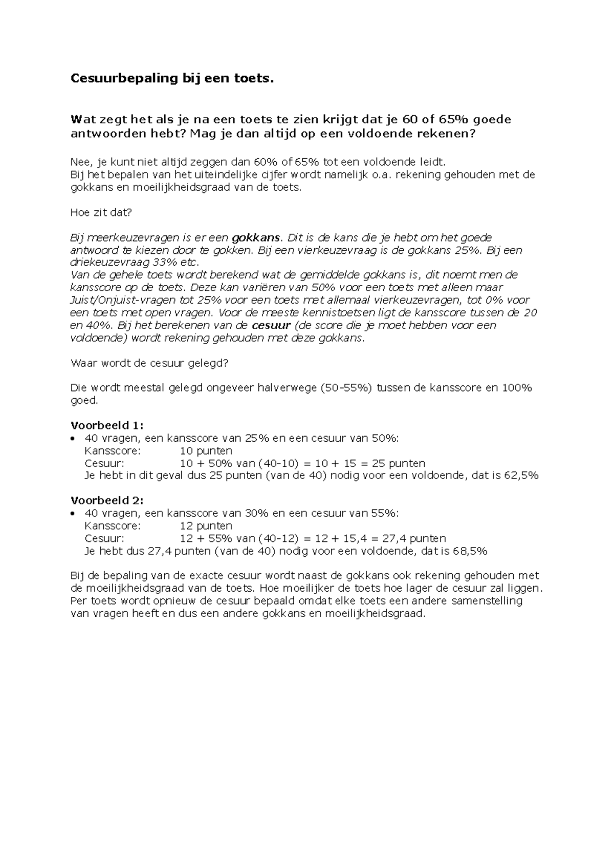 Cesuurbepaling bij Kennistoetsen: Kansen en Puntentelling Uitleg ...