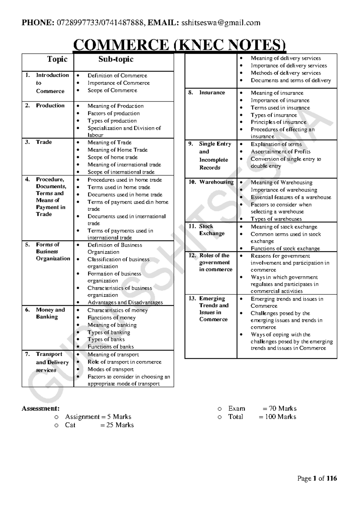 Commerce (KNEC) Comprehensive Study Notes on Trade & Production - Studocu
