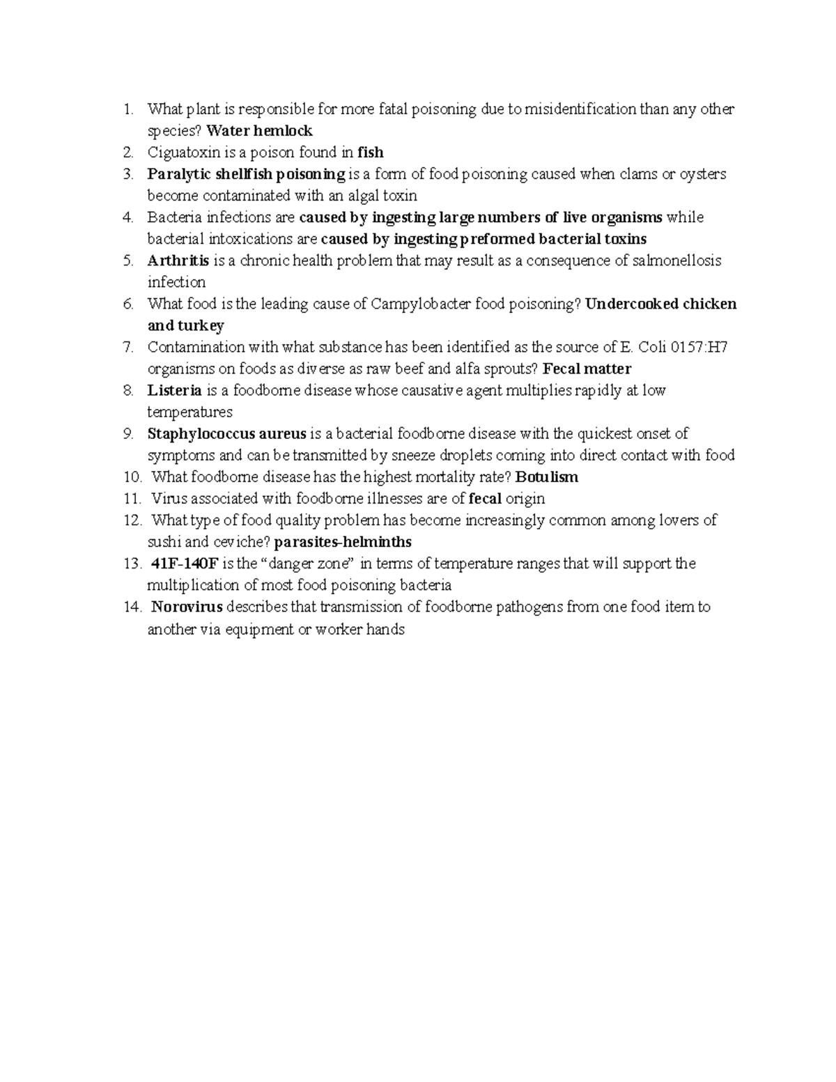 EHST 2110 Final Exam Study Notes on Foodborne Illnesses - What plant is ...