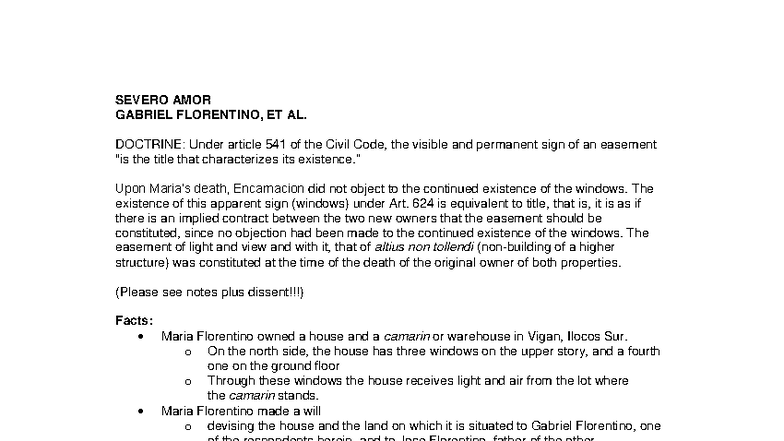 Amor v. Florentino: Doctrine of Easements Under Art. 541 Civil Code ...