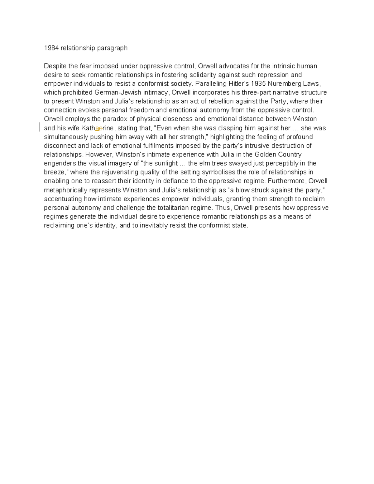 1984 Essay Notes: The Role of Relationships in Rebellion - Studocu