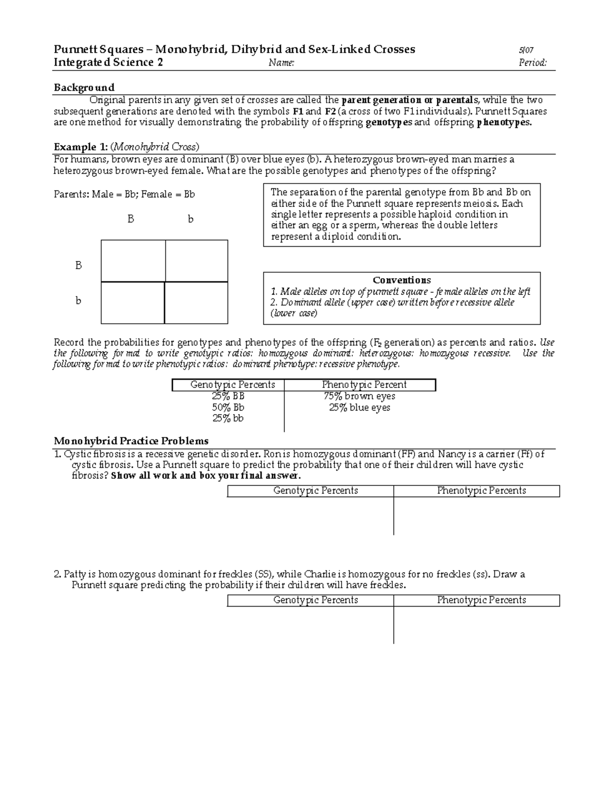 Mono- Di- Sex-Linked Punnett Squares: Integrated Science 2 Guide - Studocu