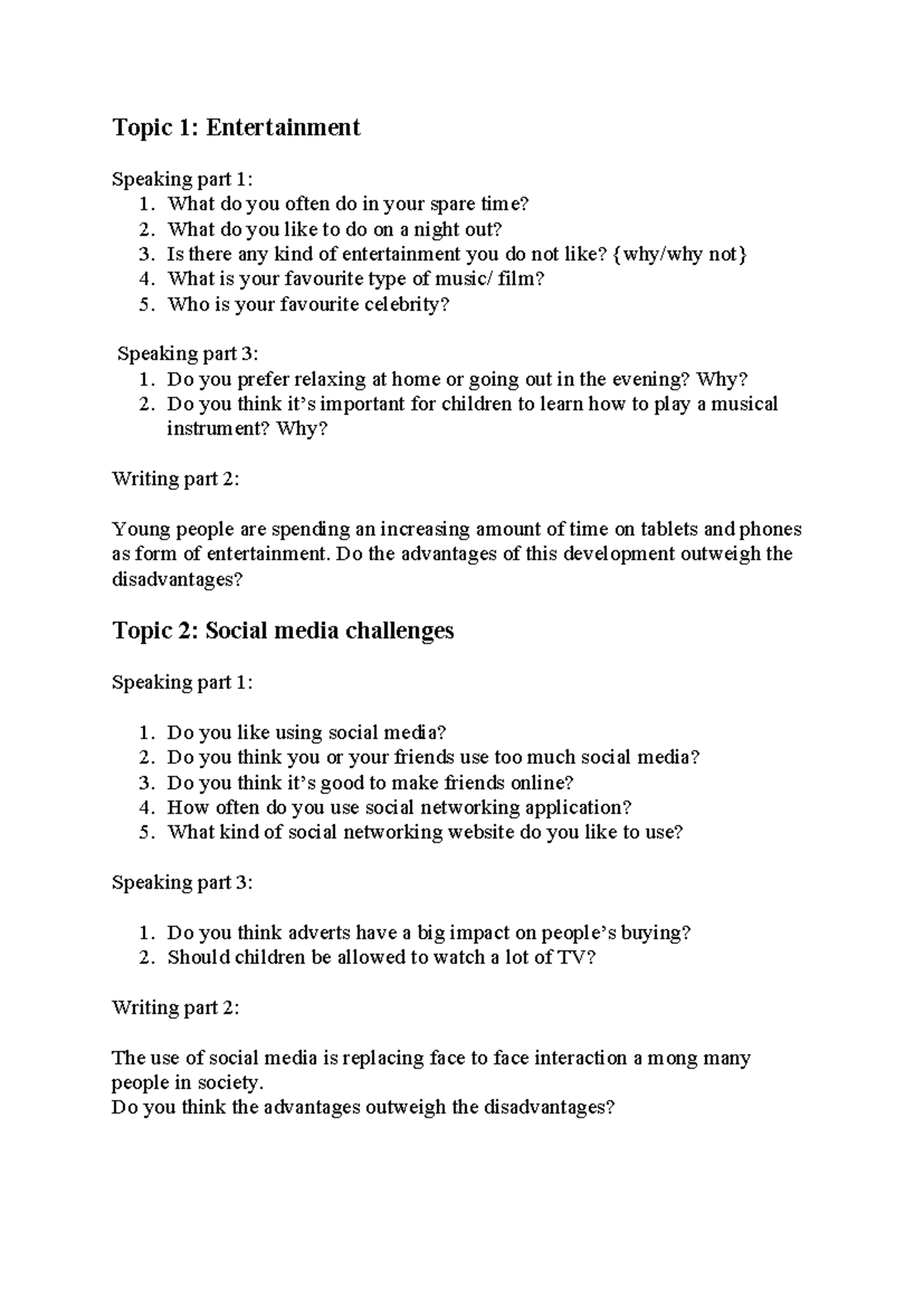 Speaking & Writing Skills Notes (GE3): Entertainment & Social Media ...