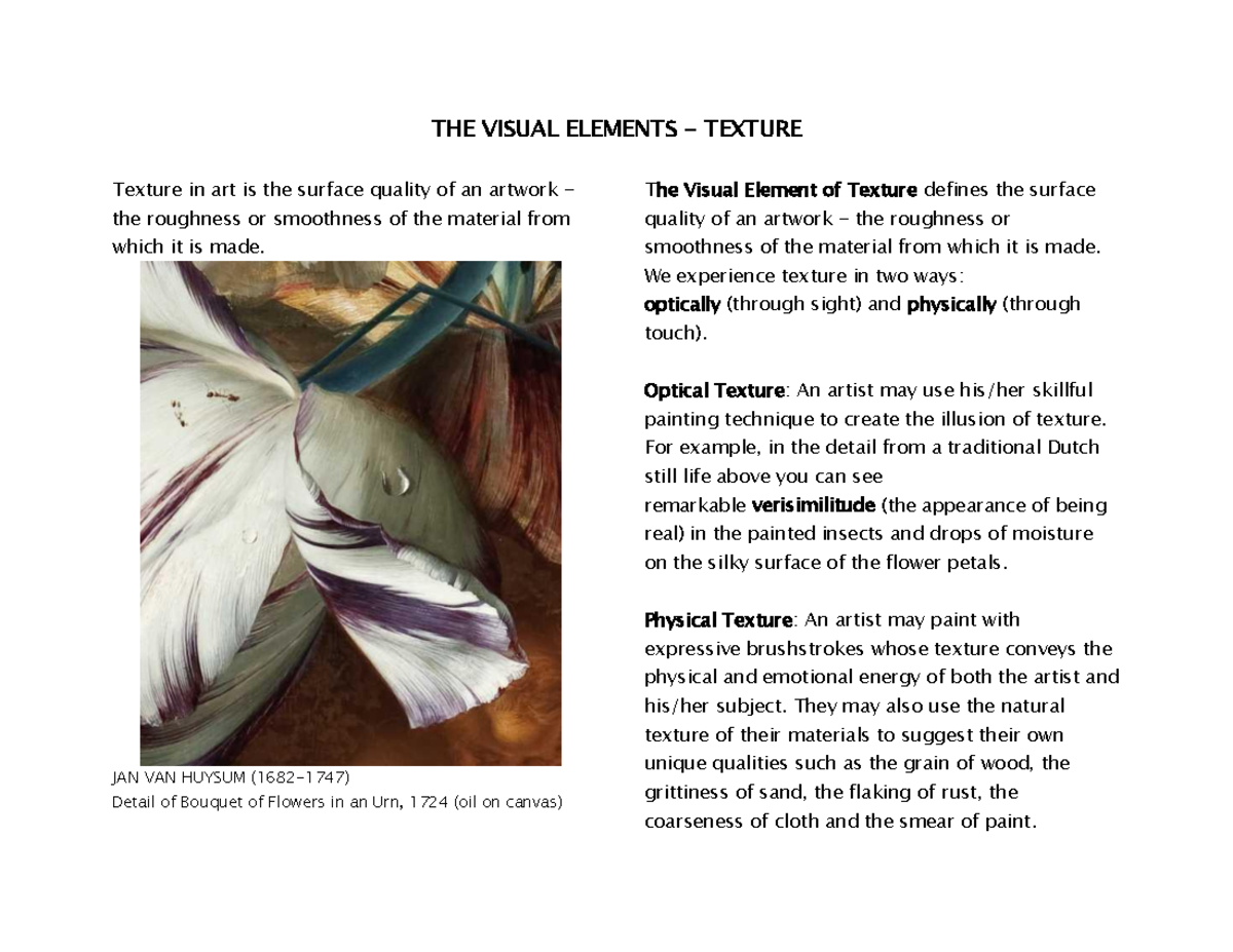 Texture - Elements of Art - THE VISUAL ELEMENTS - TEXTURE Texture in ...