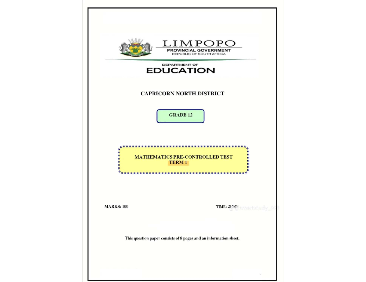 Mathematics Grade 12 NSC Exam Paper: Full Marks & Instructions - Studocu