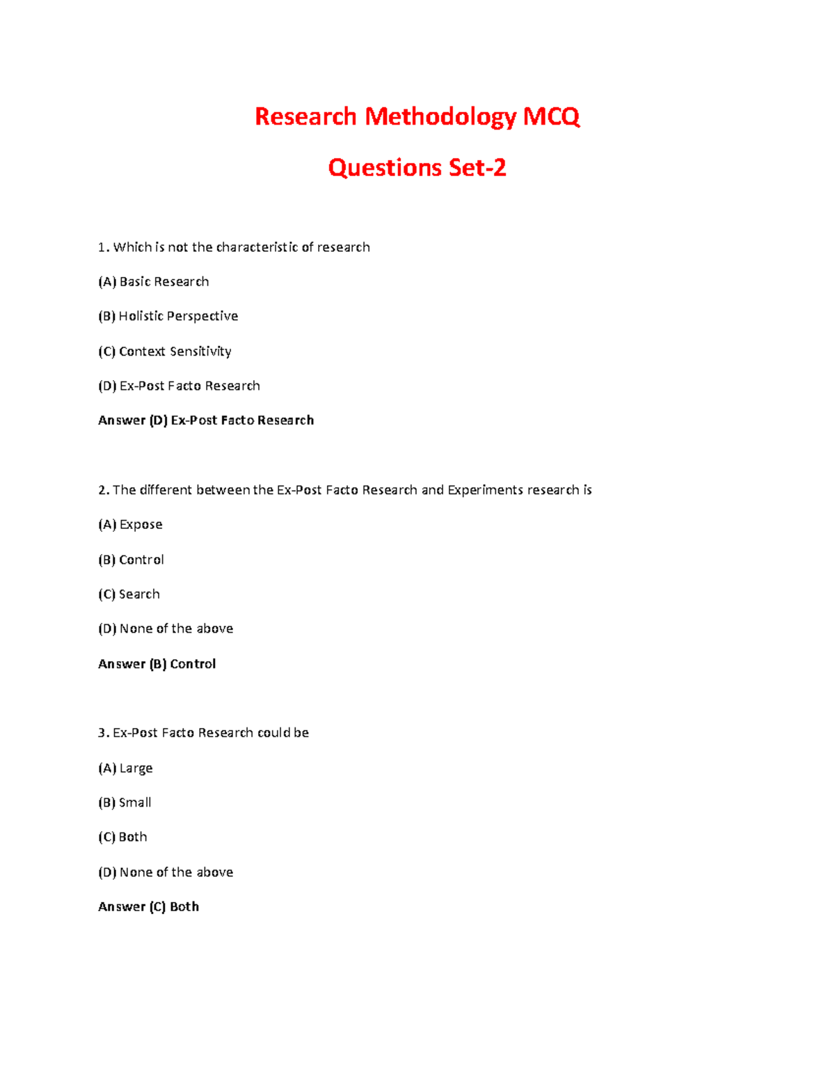 Research Methodology MCQ Questions Set-2 for Assessment - Studocu
