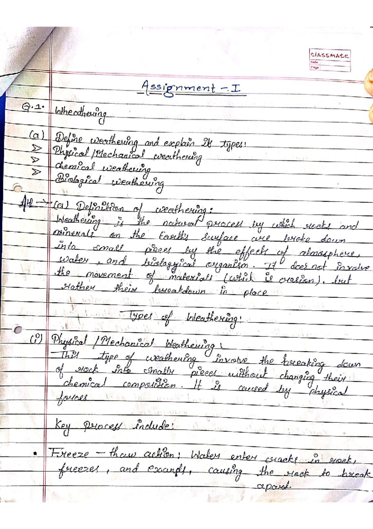 Geology Assignment (GEOL 101) - Weathering and Erosion Overview for ...