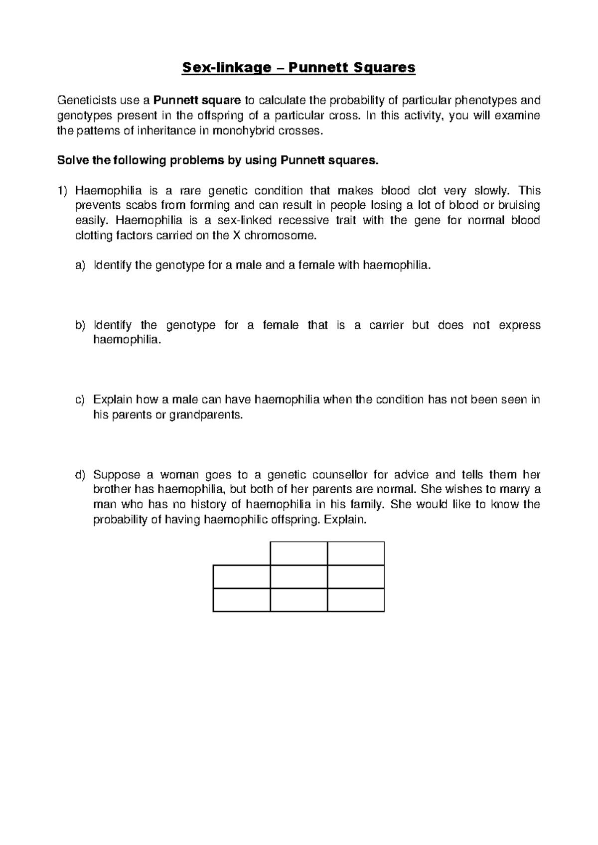 Sex-Linked Traits: Punnett Squares for Haemophilia & Colour Blindness ...