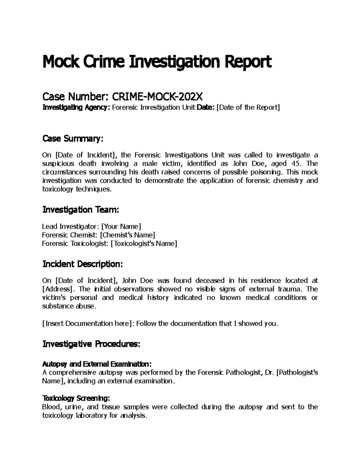 Mock Crime Investigation Report: Forensic Chemistry Case CRIME-MOCK ...