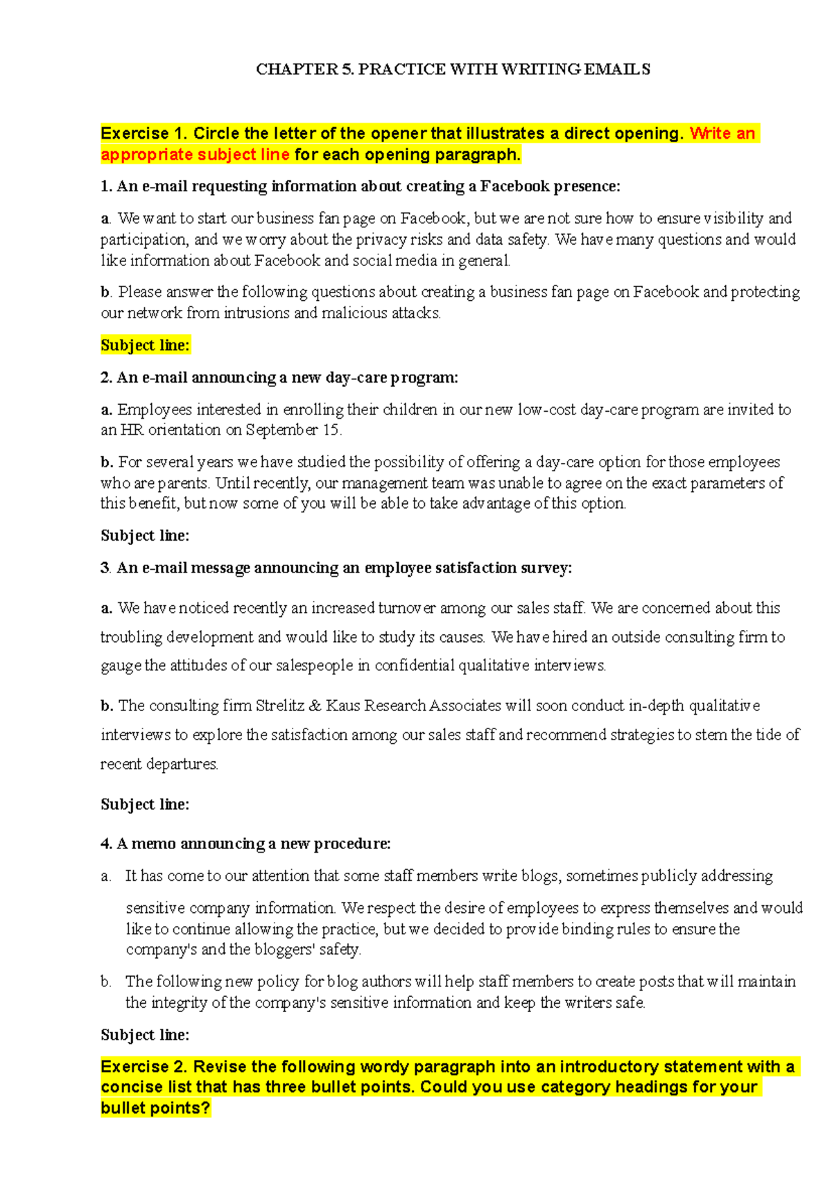 Chapter 5- Writing Emails 1 - CHAPTER 5. PRACTICE WITH WRITING EMAILS ...