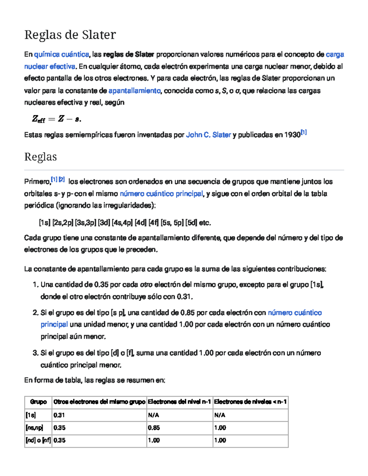 Reglas de Slater en Química Cuántica: Carga Nuclear Efectiva - Studocu