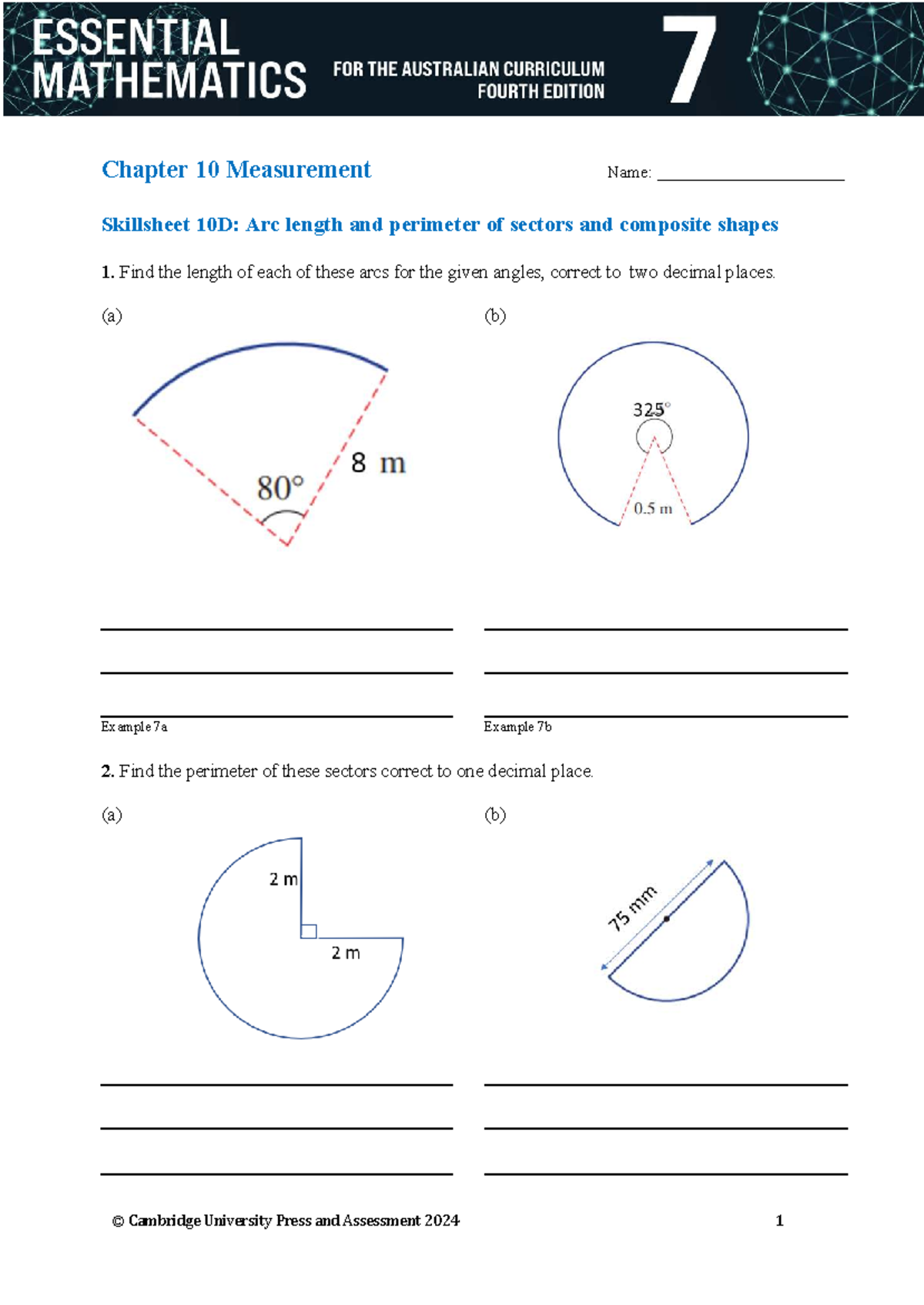 EMAC7 4e Chapter 10 Skillsheet 10D: Arc Length & Perimeter - Studocu