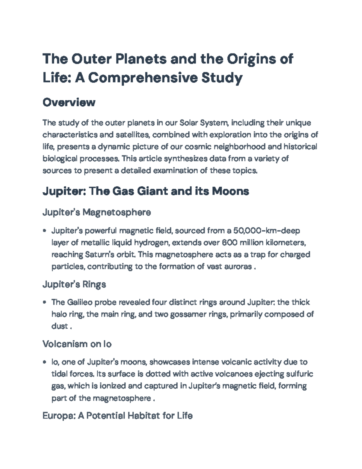 Exploring the Outer Planets and Life's Origins: A Detailed Analysis ...