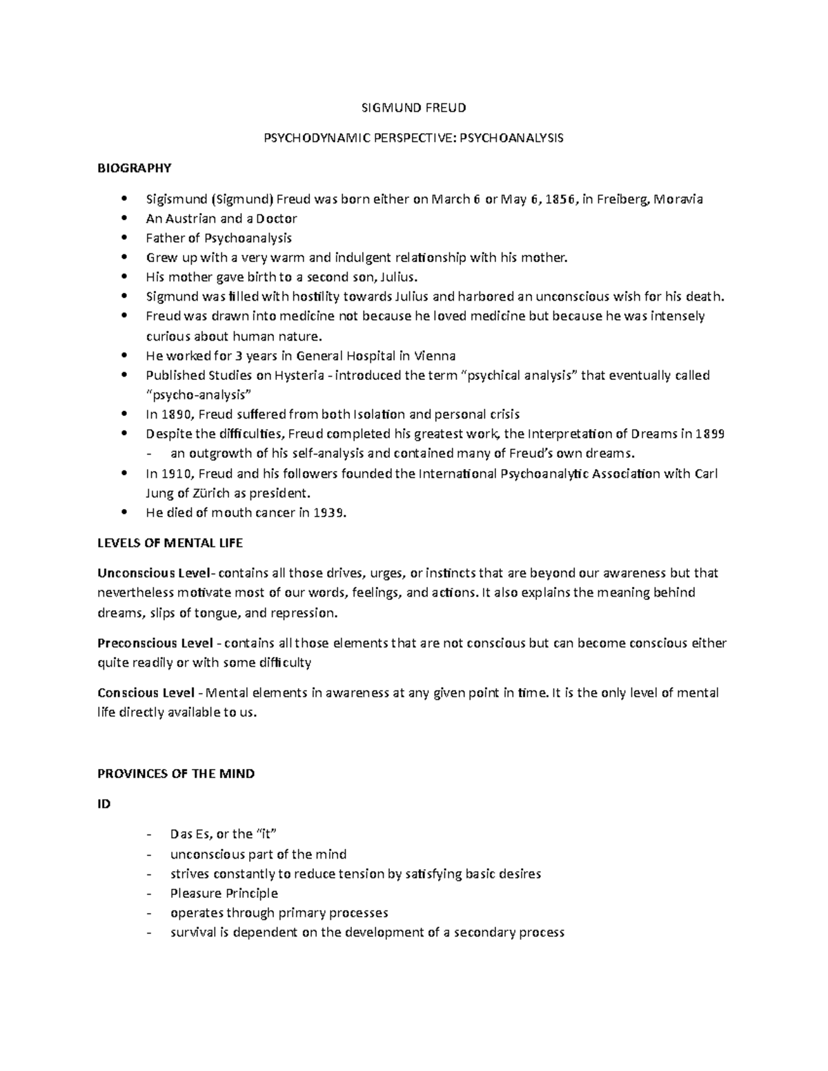 PSY 101: Graphic Organizer Guide on Freud's Psychoanalysis Concepts ...
