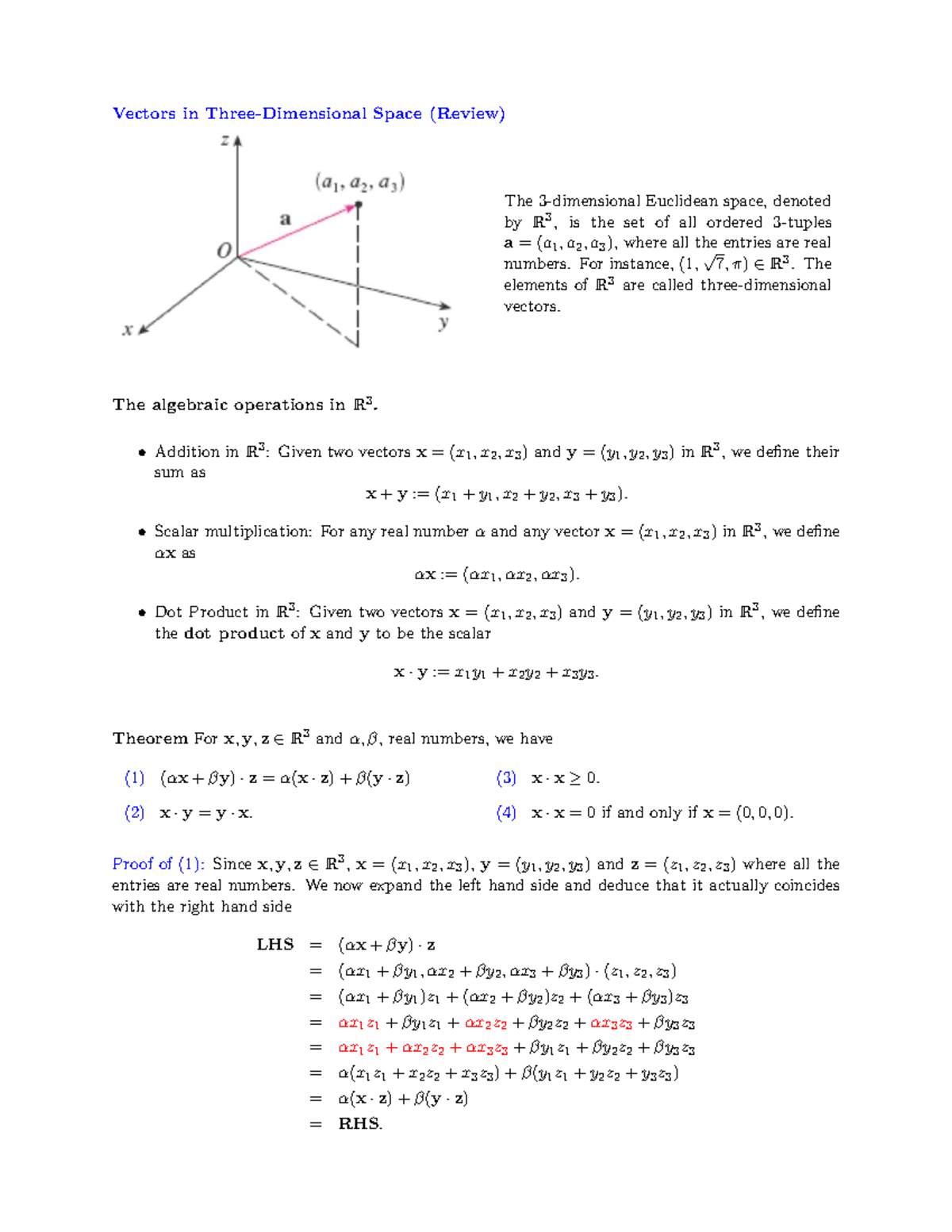 Vectors in Space (Math 2204) - Review of Parametrizations and ...