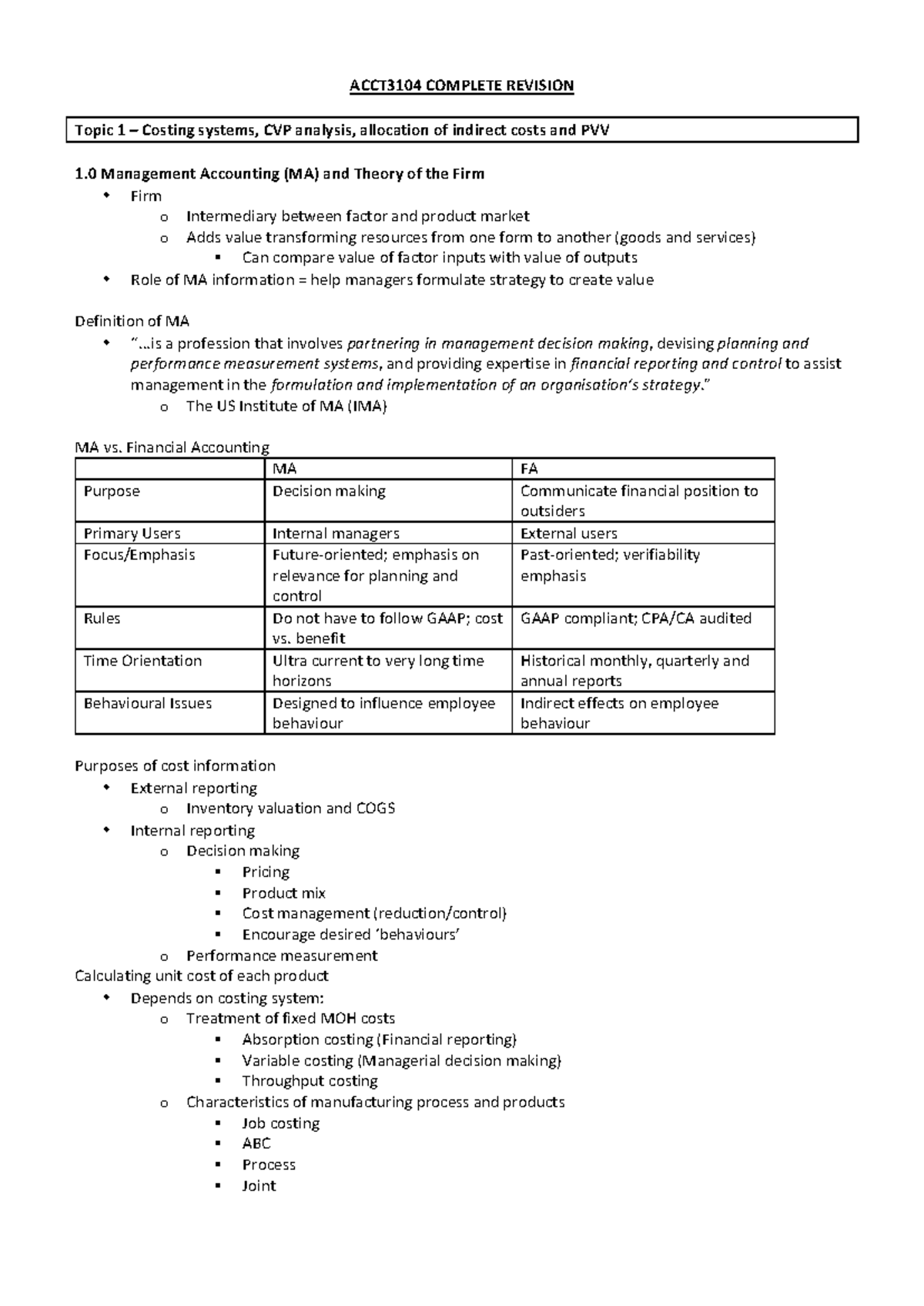 ACCT3104 - Lecture notes 1-3 - ACCT3104 COMPLETE REVISION Topic 1 ...