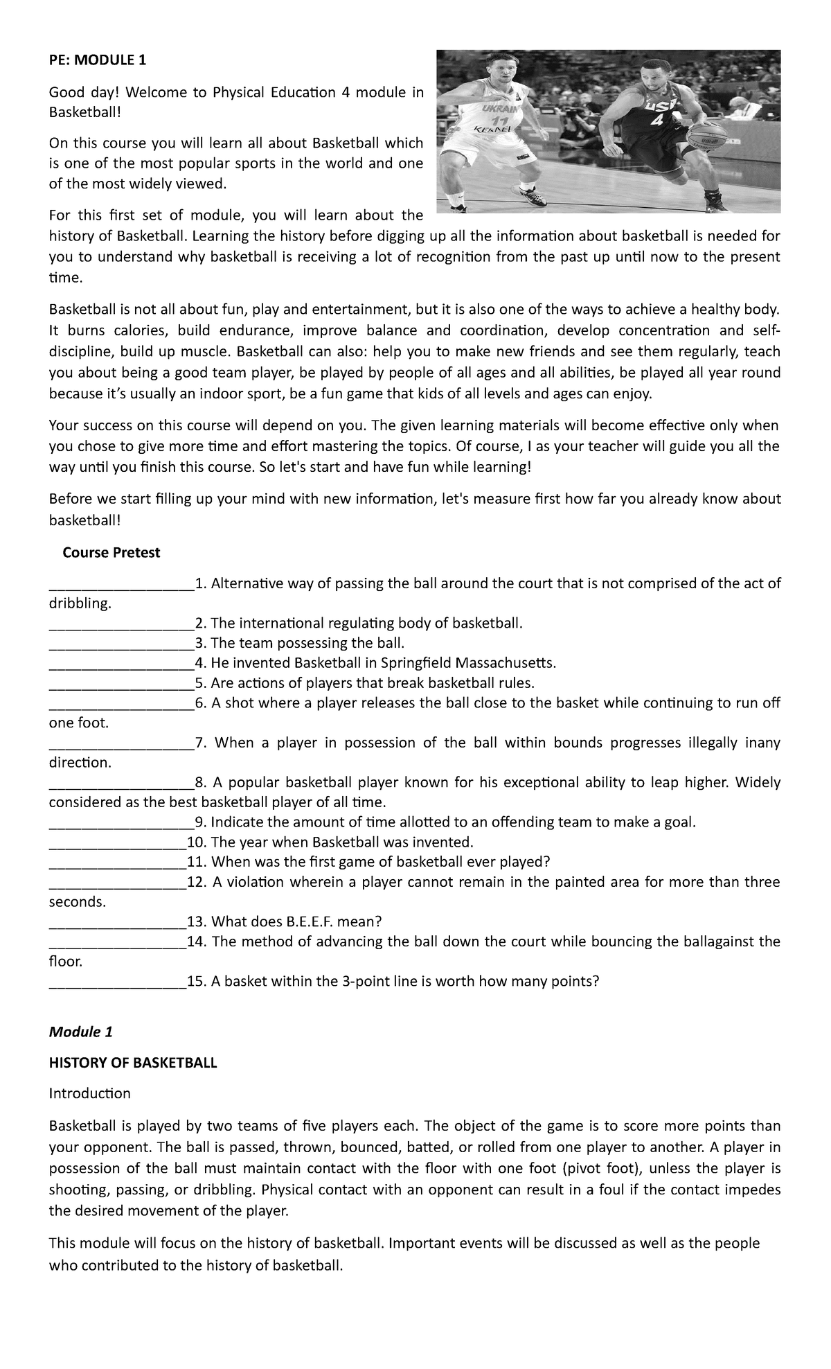 PE module 1 - Basketball background - PE: MODULE 1 Good day! Welcome to ...