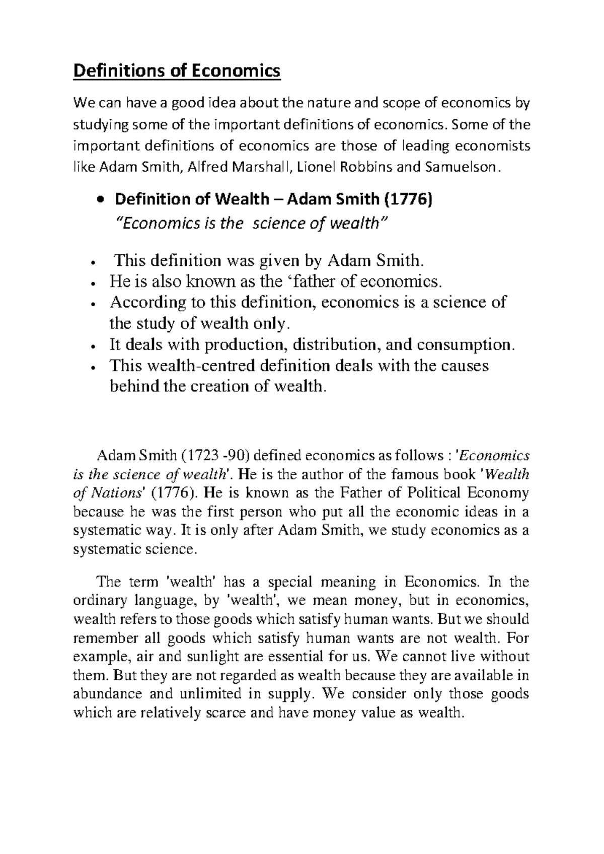 Understanding the Important Definitions of Economics - Studocu