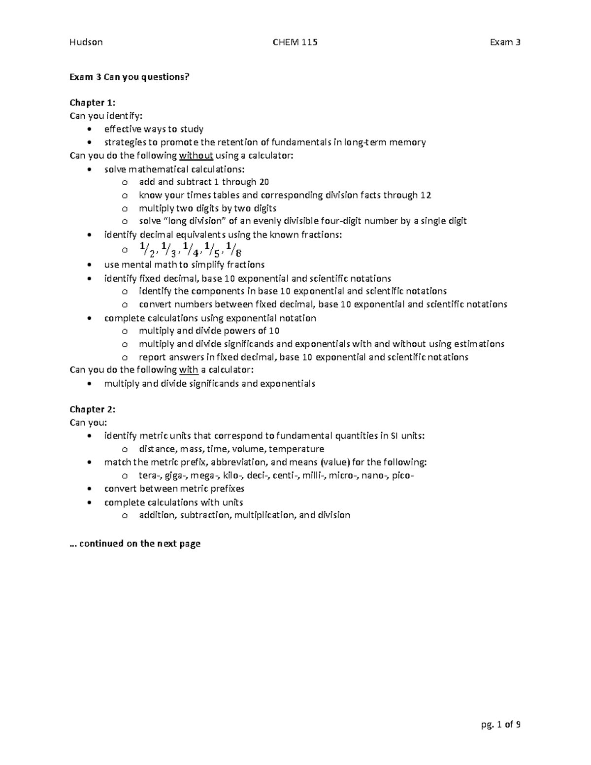 CHEM 115 Exam 3 Review Guide - Studocu