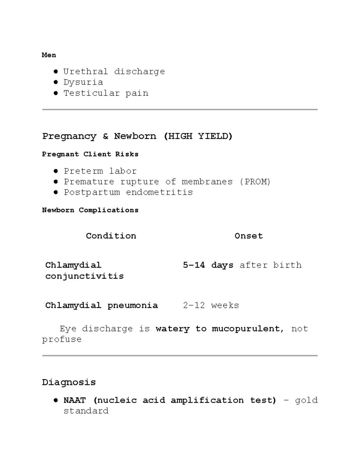 Pregnancy Complications & Chlamydia Management (HIGH YIELD) - Studocu