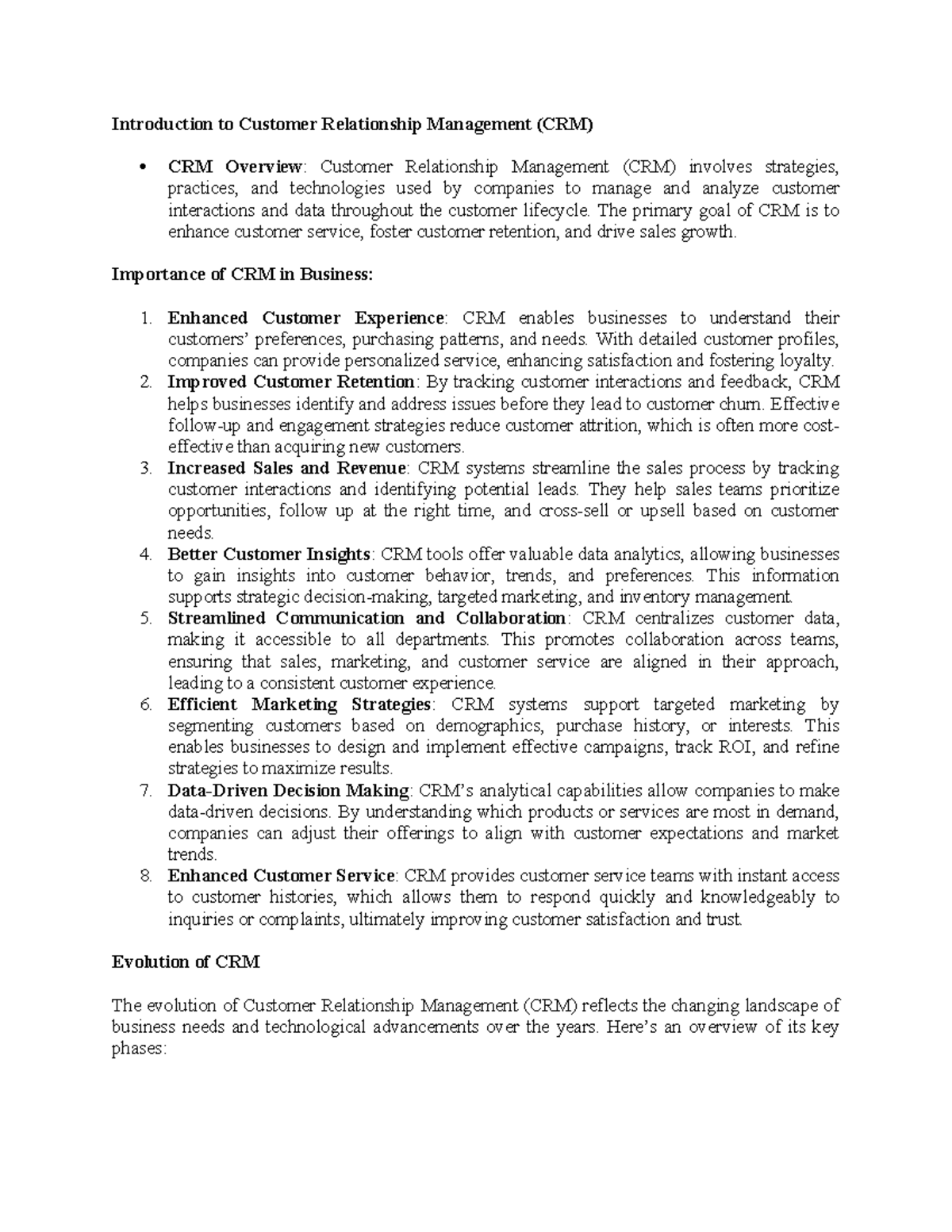 1. Introduction to Customer Relationship Management - The primary goal ...