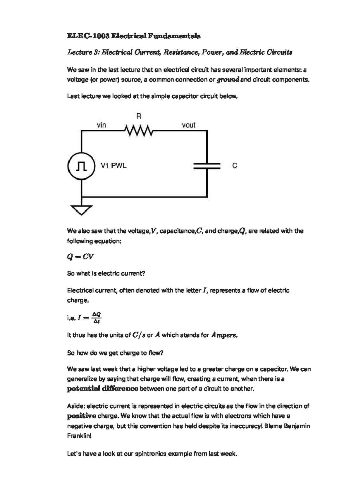 ELEC1003 Lecture 3: Current, Resistance, Power & Circuits - Studocu